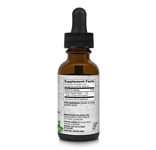 Super Organics Organic Oregano Liquid Drops | Non-GMO, Kosher, Vegan | Immunity Support, 1 Fl Oz