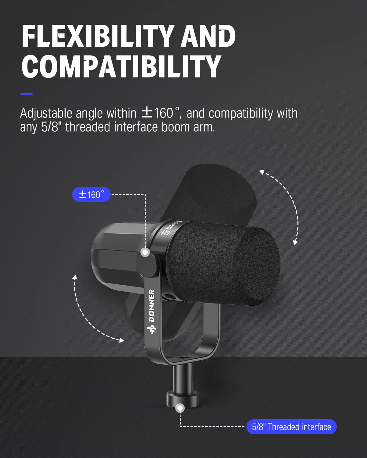 Donner XLR/USB Podcast Microphone, Vocal Dynamic PC Microphone for Recording, Live Streaming & Gaming, All Metal Cardioid Mic with Built-in Headphone Output, for iPhone & PS4/5, Black, UA-44