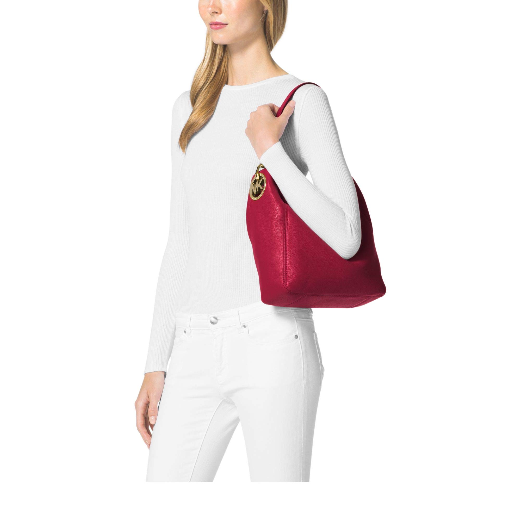 Michael Kors Fulton Medium Leather Shoulder Bag- Cherry