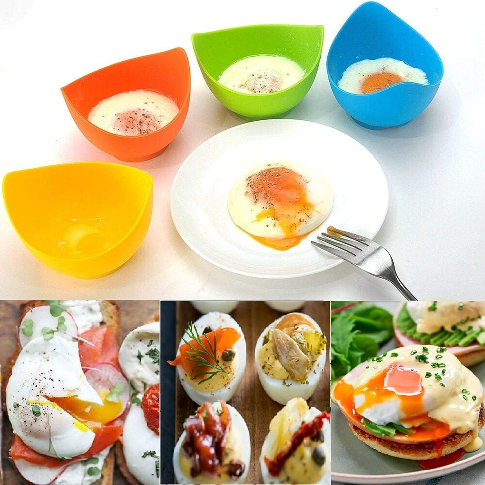 Egg Poacher - Easy Silicone Egg Poacher Cups with Ring Standers，Food Grade Poached Egg Poacher Insert Microwave,Poached Eggs Accessory cookware Poached Egg Maker with Extra Oil Brush, BPA Free, 4 Pack