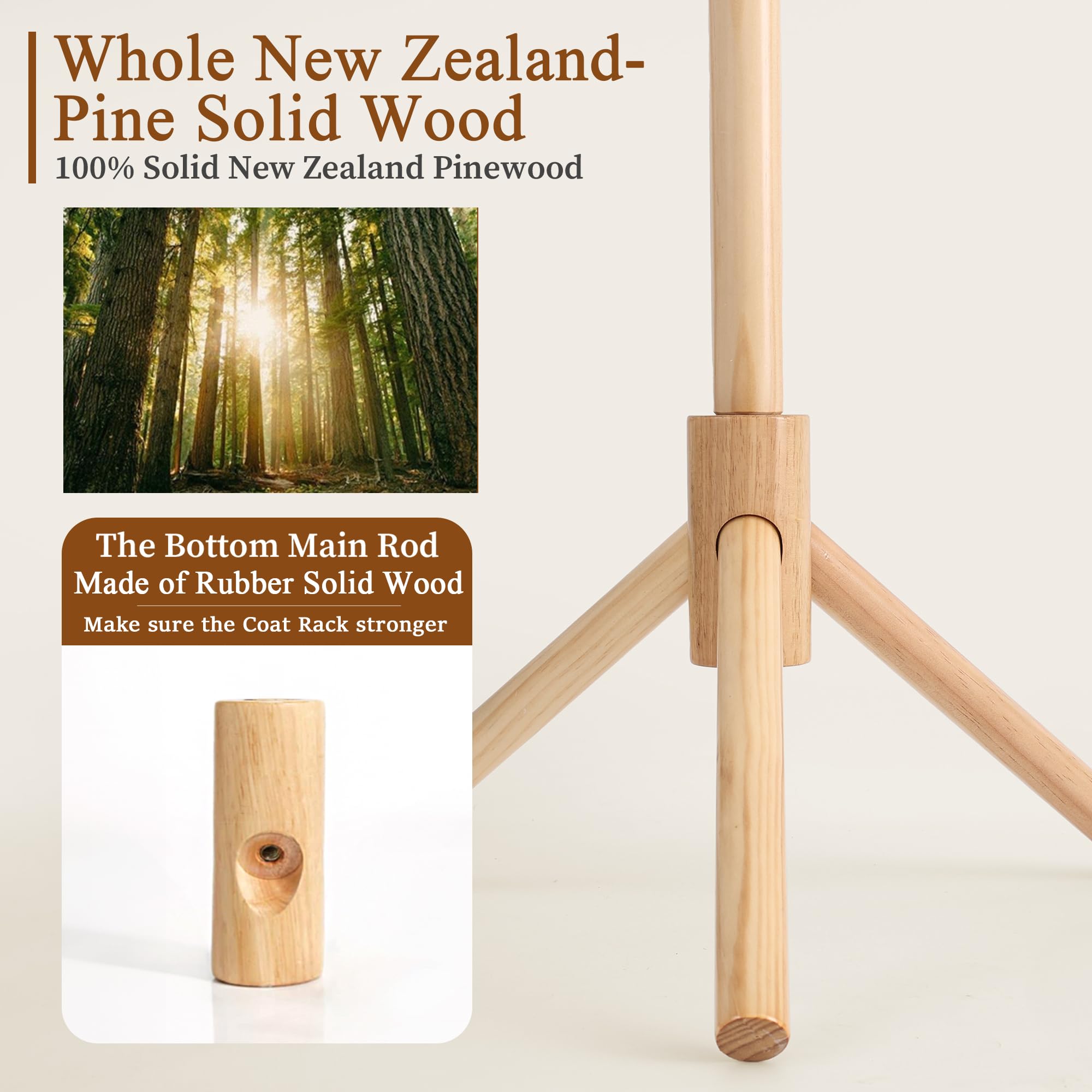 GPYP Wooden Coat Rack Freestanding Adjustable Height modern free standing coat rack tree heavy duty for Hall Way Entryway hanging Clothes Hat Ties Umbrella for Kids (Natural)