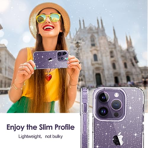 Hython Case for iPhone 14 Pro Case Glitter, Cute Sparkly Clear Glitter Shiny Bling Sparkle Cover, Anti-Scratch Soft TPU Thin Slim Fit Shockproof Protective Phone Cases for Women Girls, Clear Glitter