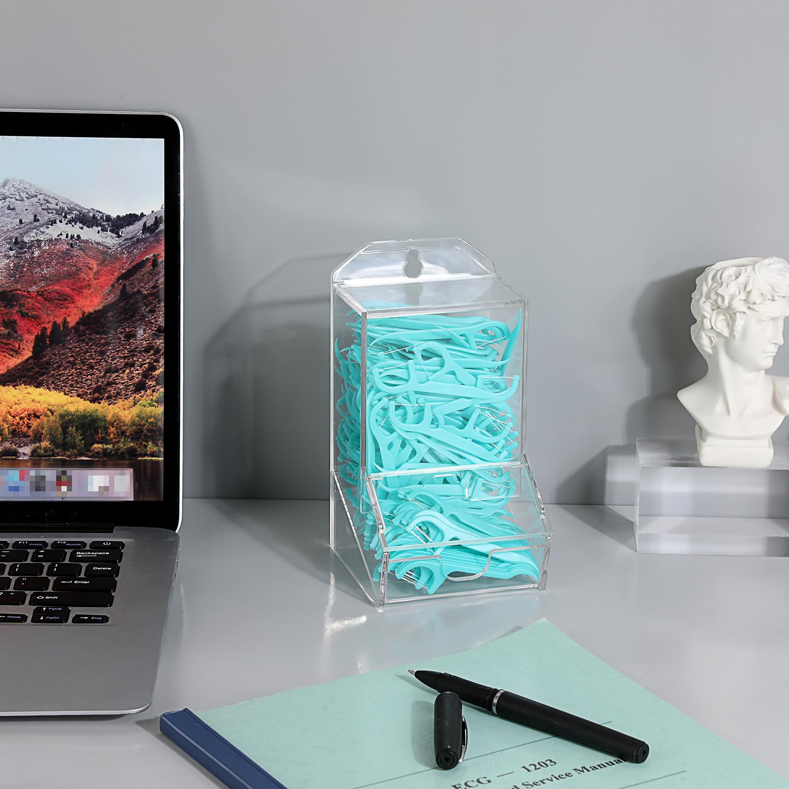 Hipiwe Clear Qtip Dispenser Wall Mount Acrylic Q Tip Holder Bathroom Cotton Ball Organizer Box with Lid Vanity Storage Canister Box for Cotton Swabs Dental Floss, 4"x 3.5"x 6.7"