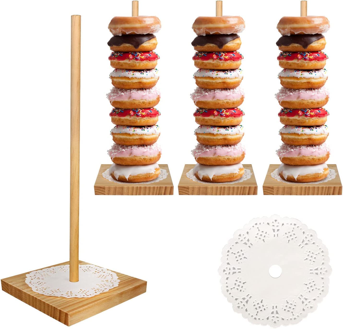 Donut stand, 4PCS Wooden Donut Stand Display Farmhouse Donut Holder, Reusable Bagel Holder Tower Stand, Suitable for Weddings, Birthday Parties, All Kinds of Parties, Baby Shower (4 packs-Square)
