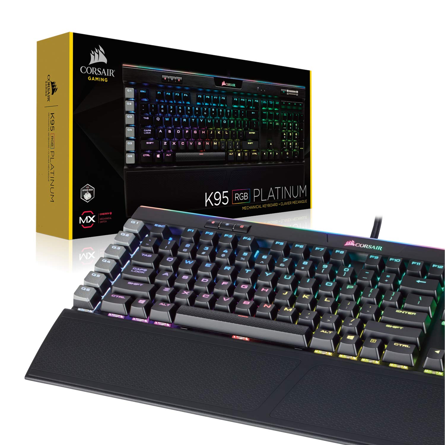 CORSAIR K95 RGB PLATINUM Mechanical Gaming Keyboard - USB Passthrough & Media Controls - Fastest Cherry MX Speed - RGB LED Backlit - Black Finish (Renewed)
