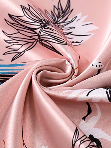 LYANER Women's Pajamas Set 4pcs Satin Silk Cami Top Button Down Loungewear Pjs Set Pink Small