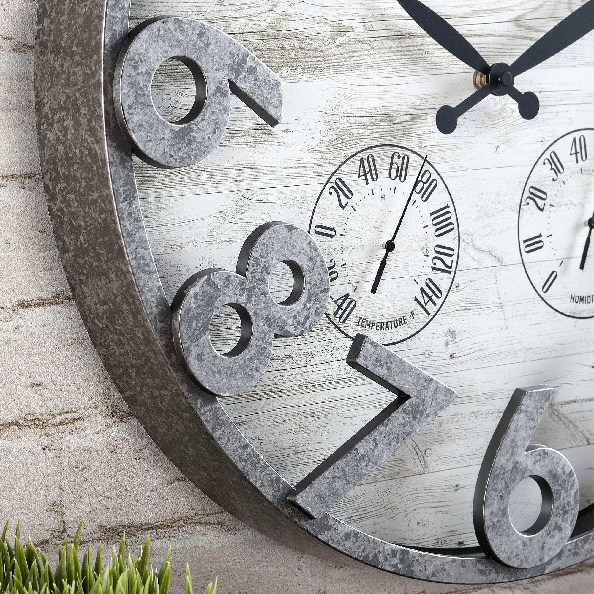 FirsTime & Co.® Shiplap Farmhouse Outdoor Wall Clock, American Crafted, Light Gray, 18 x 2.5 x 18,