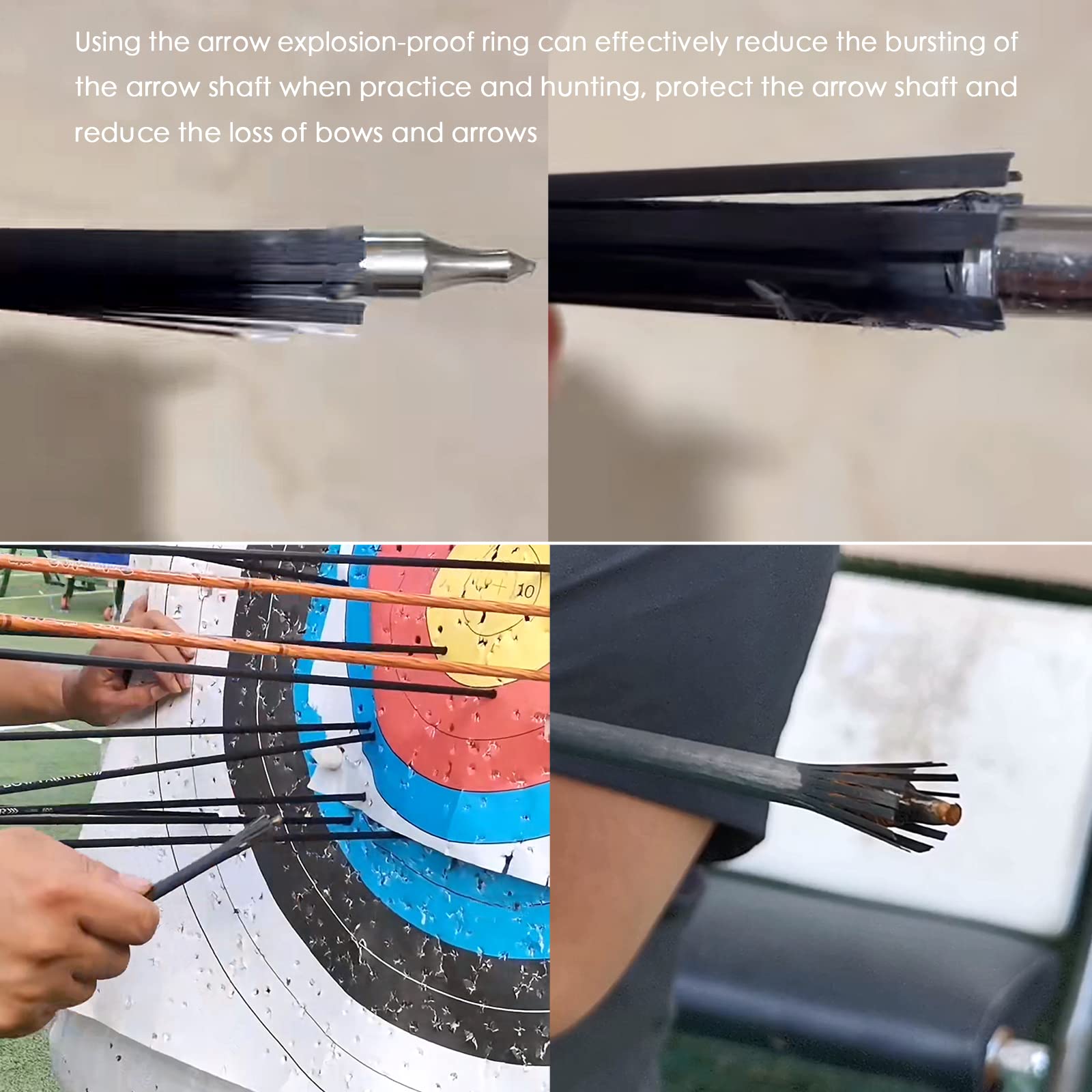 DIOLILI 12Pcs Archery Aluminum Inserts & 12Pcs Archery Arrow Shaft Protection Stainless Steel Explosion-Proof Ring for Hunting Bow Arrow Equipment Accessories