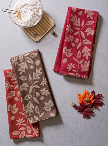 DII Fall Basics Collection Jacquard Dishtowel Set, 18x28, Harvest Vine 3 Piece