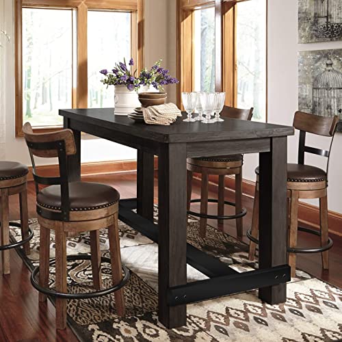 Nathaniel Home Counter Height Bar Dining Room Wooden Frame Table Desk with Iron Footrest, 53“W27 D36 H, Black