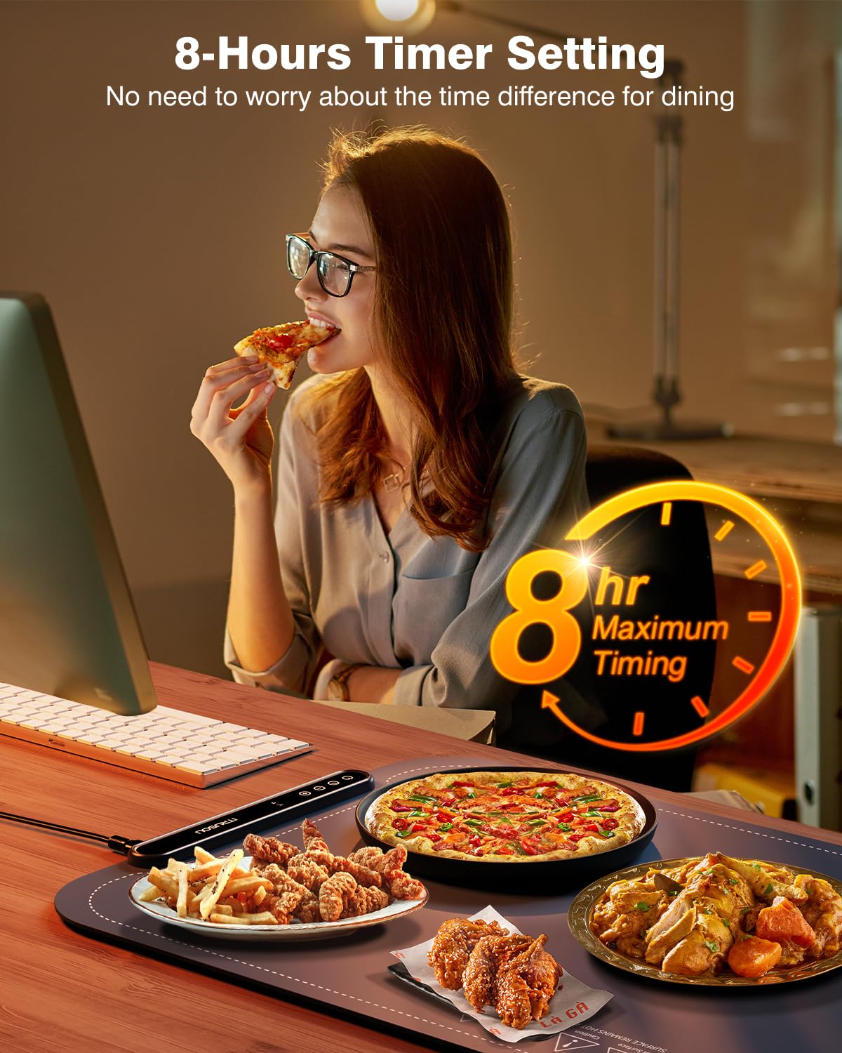 Electric Warming Tray, iTRUSOU Silicone Warming Mat for Food with 7 Temp-Settings, Switchable Celsius/Fahrenheit, 1-8Hr Auto Shut-Off, Upgrade Strap Keep Food Warm at Buffet, Party, Sabbath, Daily Use