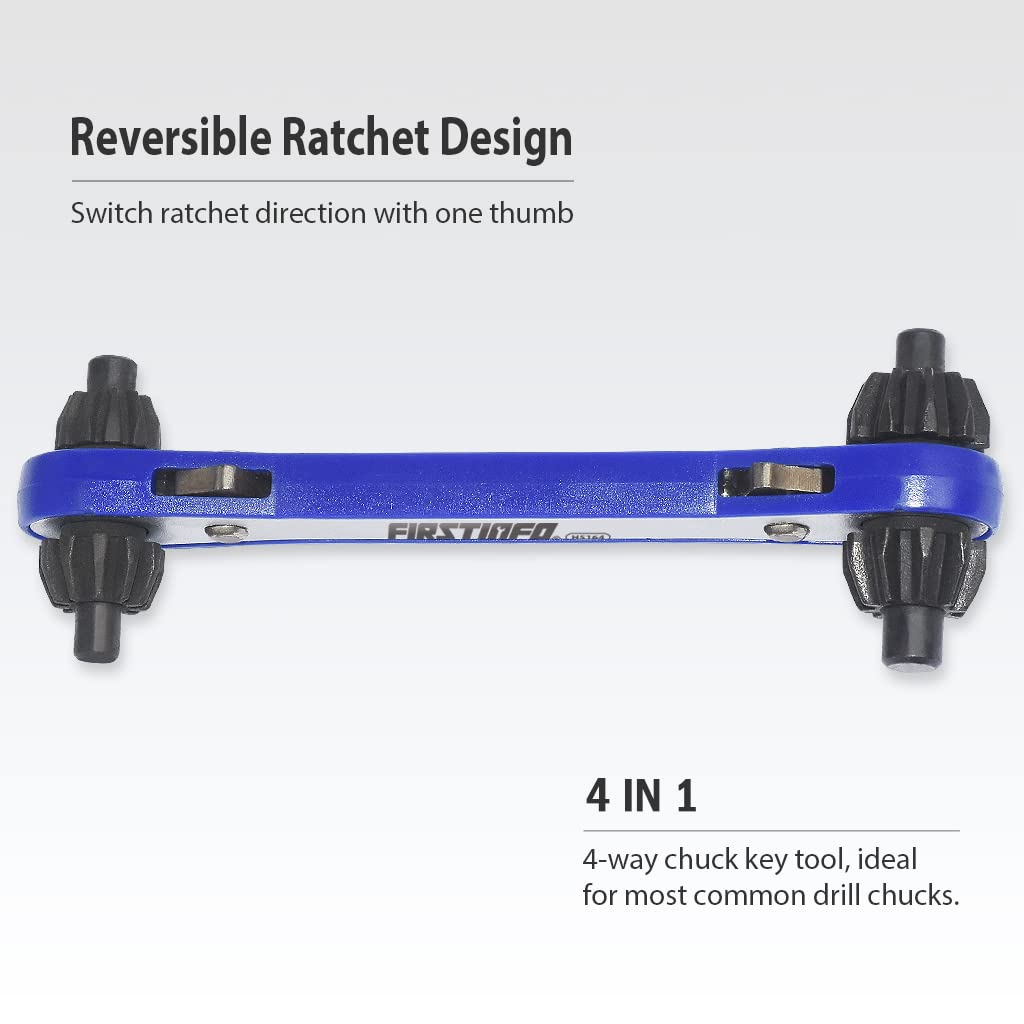 FIRSTINFO H5164 4-in-1Drill Chuck Key Ratchet Wrench- 1/4β Chuck with 6mm, 3/8β Chuck with 5.5mm, 1/2β Chuck with 5.8mm, 1/2β Chuck with 7mm -H5164