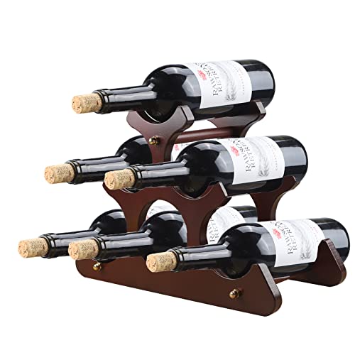 GWENBHMTOOL 6 Bottles Wine Rack Countertop Freestanding Wooden Wine Holder for Reds, Whites Wine Storage Display Shelves