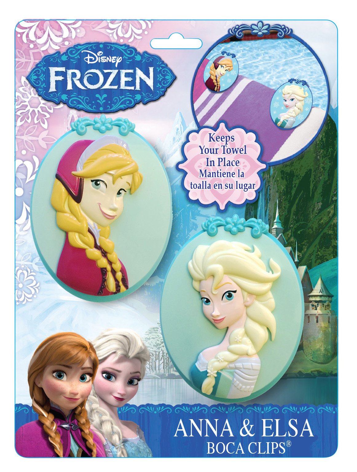 Frozen Elsa BocaClips by O2COOL, Beach Towel Holder, Clips, Set of two, Beach, Patio or Pool Accessories, Portable Towel Clips, Chip Clips, Secure Clips