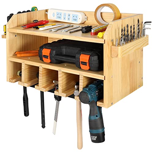Stonehomy Power Tool Organizer Wood, Cordless Tool Organizer Drill Storage Rack Wall Mount, Drill Charging Station Power Tool Holder for Garage, Workshop, Home