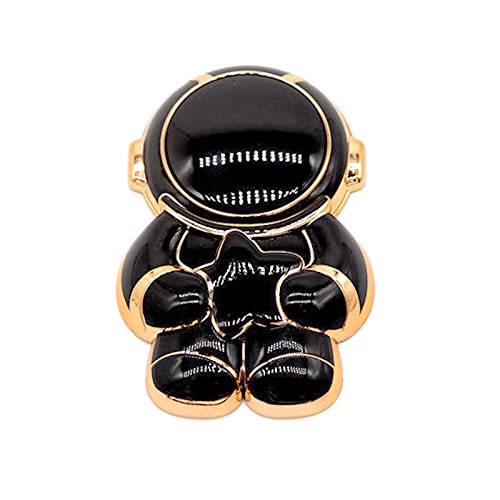 QUS Phone Grip Handle, Cute 3D Plating Astronaut Hidden Phone Stand Finger Clip Holder Foldable Compatible with All Phones, Black, One-size