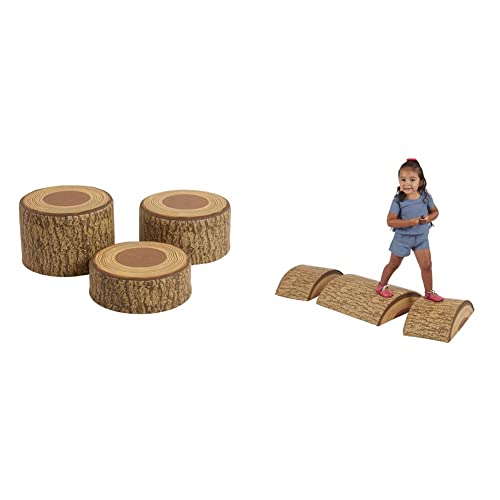 ECR4Kids SoftZone Tree Stump Stool Set, Flexible Seating for Classrooms & SoftZone Tree Log Climber Playset, Indoor Toddler Climbing and Stepping