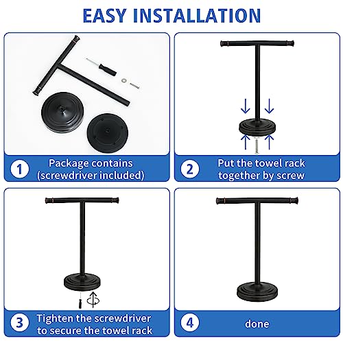 RUMOSE 10 Inch Oil Rubbed Bronze Towel Stand Hand Towel Holder Bathroom Kitchen Vanity Countertop T-Shape Towel Rack Free Standing Stainless Steel Towel Bar Towel Ring