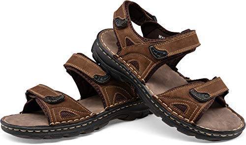 Jousen Men and Women's Sandals Leather Outdoor Beach Sandal Open Toe Water Strap Sport Sandal (AMY661 Dark Brown 10)