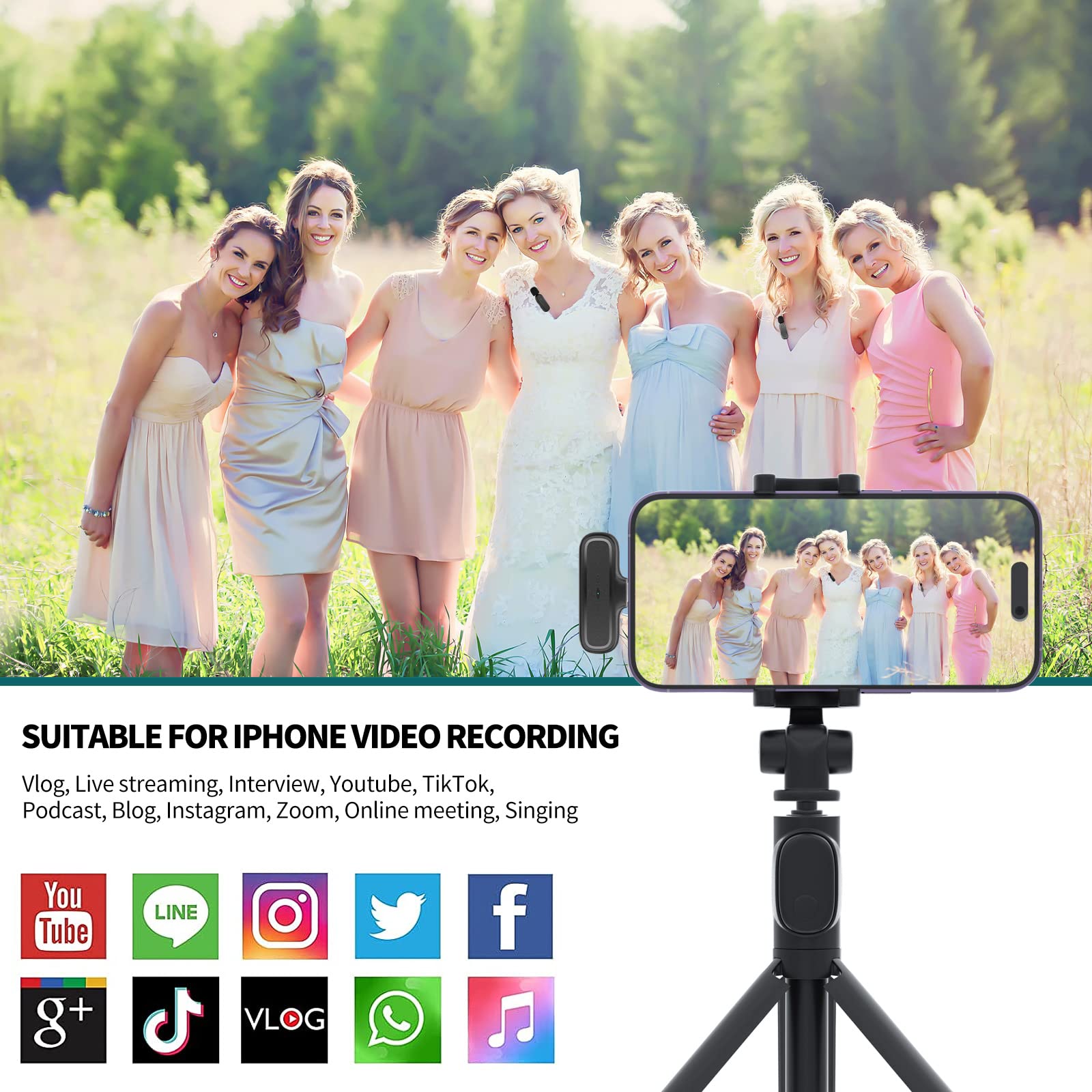 cjww Wireless Microphone for iPhone iPad with Charging Case, [Professional Grade] 2 Pack 3 Mode Noise Reduction Wireless Lavalier Microphone for Video Recording, Interview, Vlog, YouTube