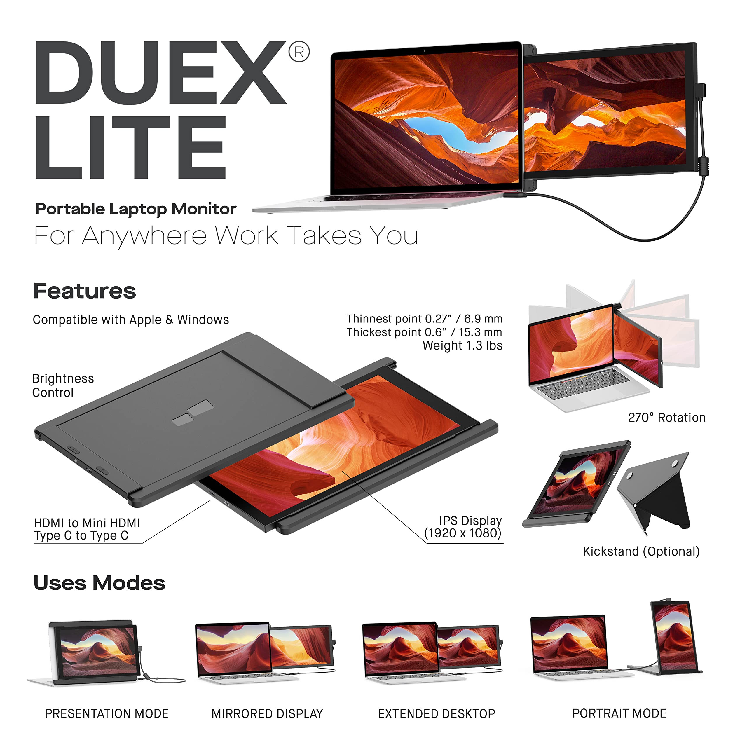Duex New Mobile Pixels Lite with Laptop Privacy Screen, 12.5" Full HD IPS Dual Monitor for laptops, USB C/USB A Powered Plug and Play Portable Display (1*Grey and Privacy Screen)