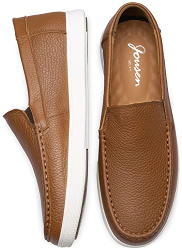 Jousen Men's Loafers & Slip-ons Leather Mens Casual Shoes(AMY3048A tan 10)