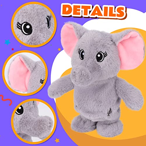 Easfan Talking Elephant Repeats What You Say Electric Walking Singing Stuffed Animal Interactive Funny Plush Toy Musical Speaking Birthday for Kids Toddlers Grey, 8"