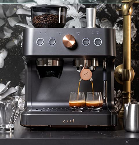 Café Bellissimo Semi Automatic Espresso Machine + Milk Frother | WiFi Connected| Built-In Bean Grinder, 15-Bar Pump & 95-Ounce Water Reservoir | Matte Black, C7CESAS3RD3