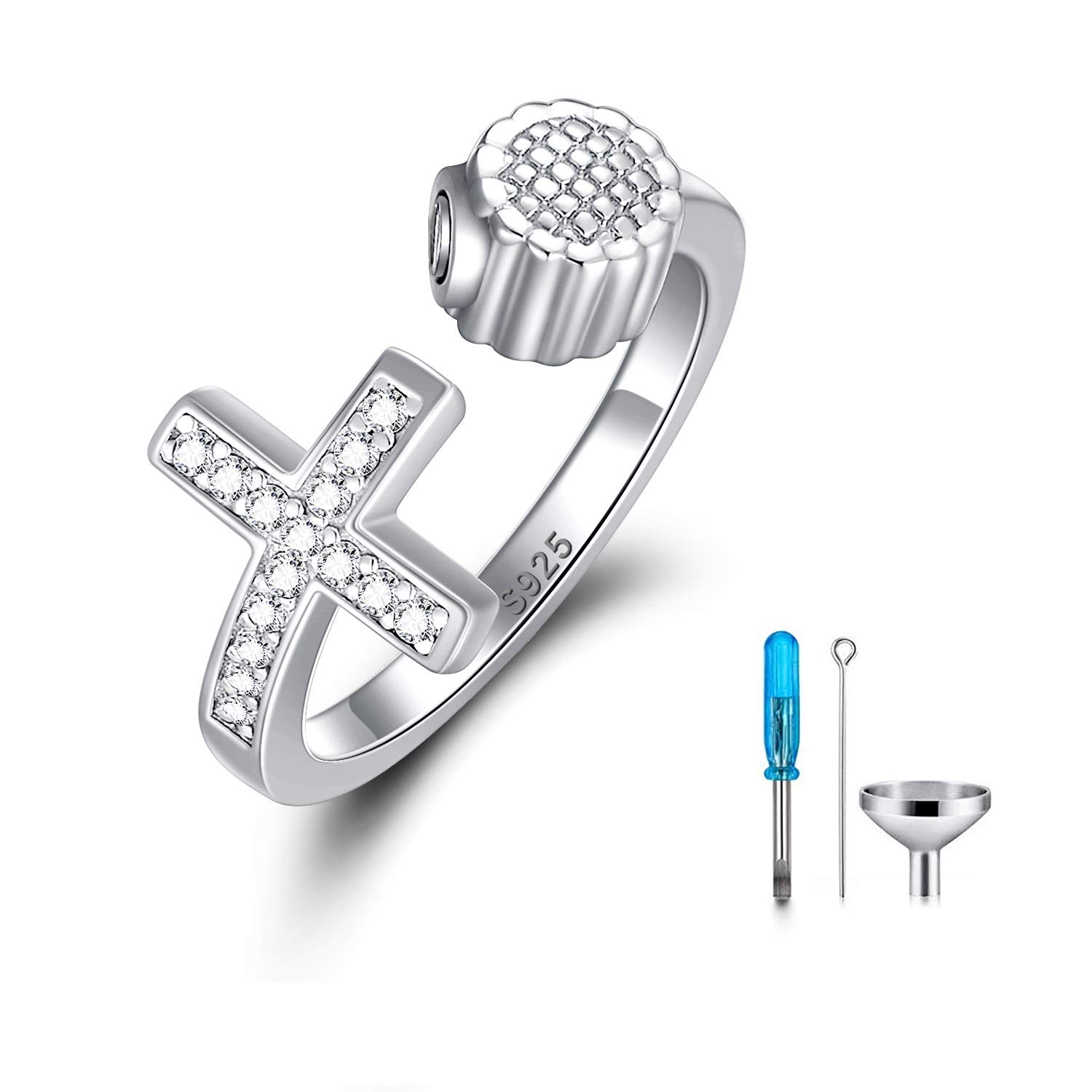 Cross Cremation Ring for Ashes 925 Sterling Silver Cross Urn Ring Hold Loved Ones Ashes Keepsake Memorial Jewelry Cremation Rings for Women (8)