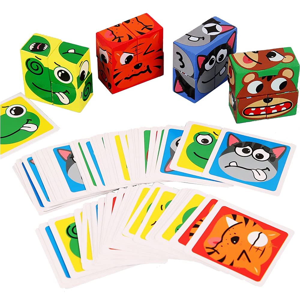 Wooden Toy Face Change Rubik's Cube Building Blocks Puzzles Expression Building Blocks Game Educational Games Montessori Toy Children's Logical Thinking Intellectual Training Challenge Card Toys.