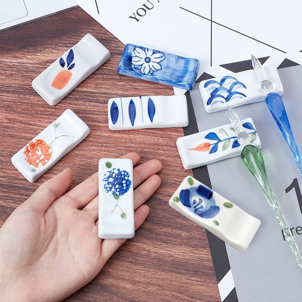 CRASPIRE 8pcs Ceramic Chopsticks Rest Rack Hand Painted Japanese Chopstick Rests & Holders Floral Chopstick Stand Rest Set Festive Tableware Ornament for Spoon Fork Porcelain Dip Pen Holder
