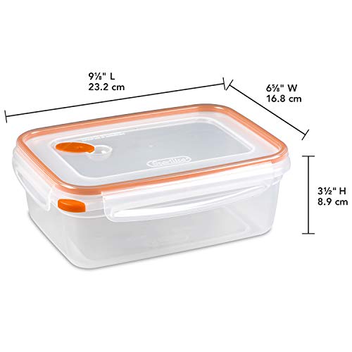 Sterilite 0 Ultra Seal 8.3 Cup Food Storage Container, Clear Lid and Base with Tangerine Accents, 6-Pack,Orange