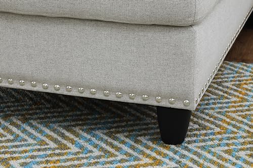 FANYE L-Shaped Sectional Sofa with Right Chaise & Nailhead Decor,Modern Faux Leather Tufted Upholstered Corner Sofa&Couch W/Cup Holders and Storage Ottoman for Home Apartment Office Living Room