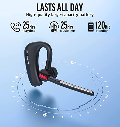 JOWAVE Bluetooth Headset V5.1 Built-in CVC 8.0 Noise Cancelling Bluetooth Earpiece with Microphones 120Hrs Standby Time Hands Free Wireless Headset with Storage Case Driving/Office/Business