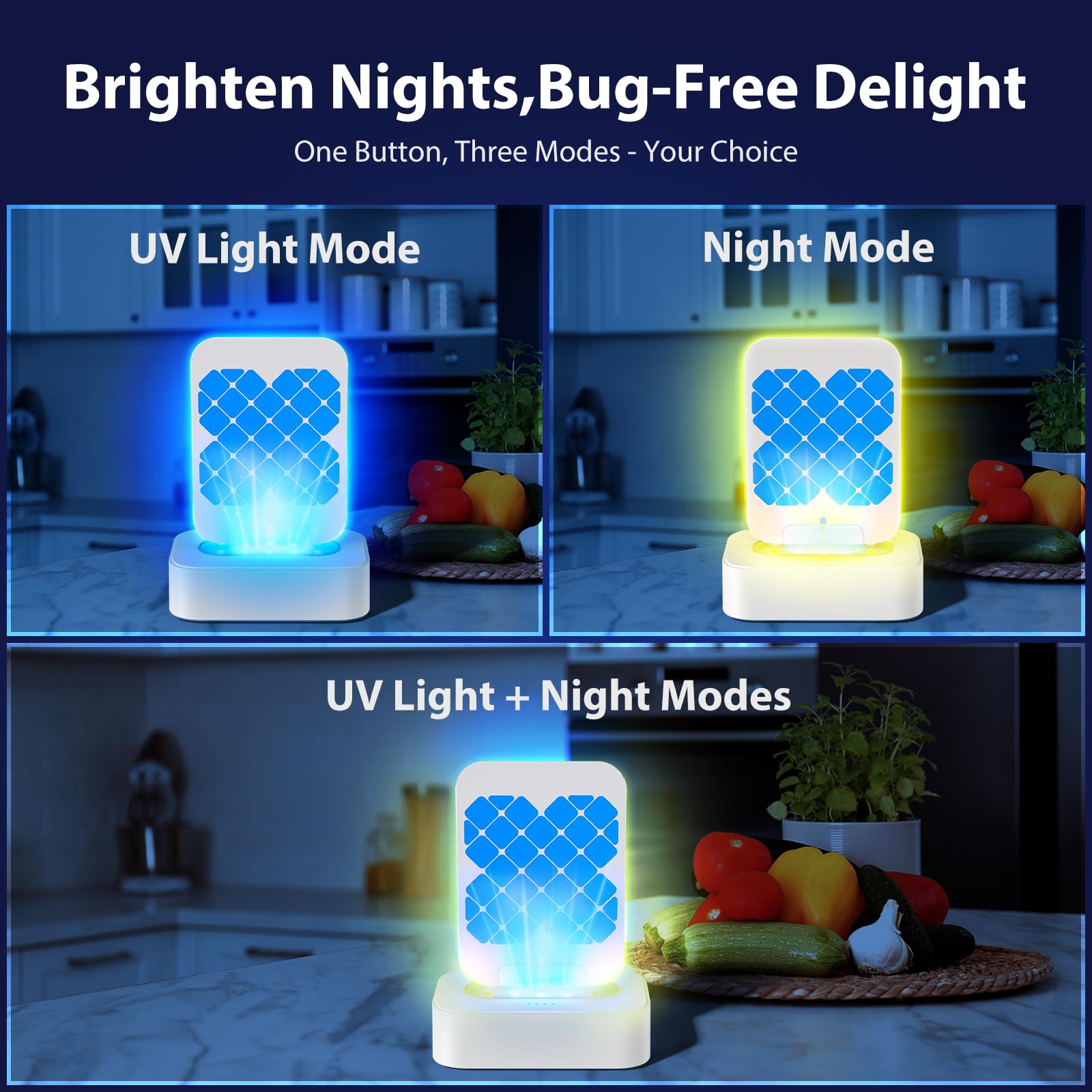 Fruit Fly Traps for Indoors, Rechargeable Fly Trap Indoor with Night Light Gnat Traps for House Indoor Bug Zapper for Plants Gnats Moths Mosquitos Pest Control with 10PCS Refills