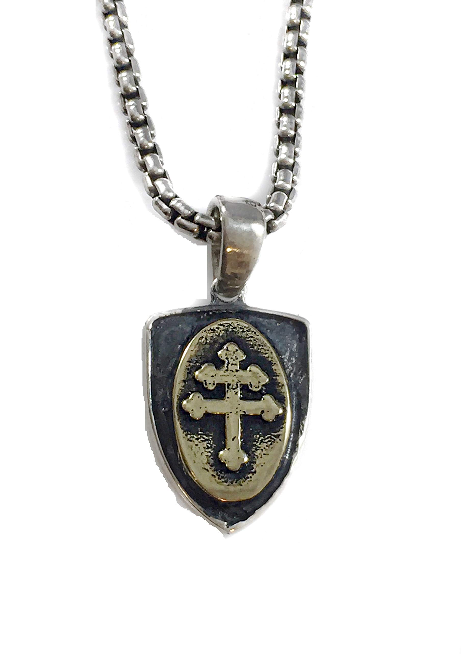 Cross of Lorraine Brass & Sterling Silver 925 Shield Dog Tag Pendant by Ezi Zino