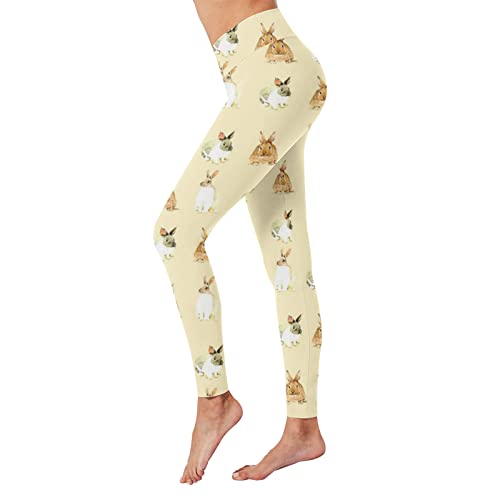 Easter Day Leggings for Women High Waist Easter Eggs Bunny Rabbits Tummy Control Colorful Tights Bunny Rabbits