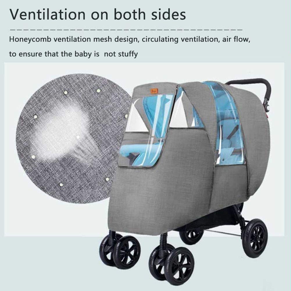CTEGOOD Rain Cover for Double Stroller Tandem Stroller Weather Shield Universal Size Adjustable Elastic Band, Waterproof, Windproof for Baby Outdoor Protection