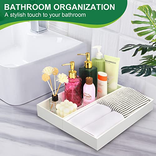 Lixple Kitchen Drawer Organizer - 2 Pack, Stackable Bamboo Drawer Organizers, Wooden Storage Box Tray for Cabinet, Pantry, Bathroom Countertop, Multi-use Organization and Storage (White)