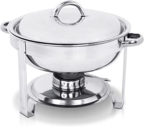 SUPER DEAL Upgraded 5 Qt Full Size Stainless Steel Chafing Dish Set of 3 Pack Round Chafer Buffet Catering Warmer Set w/Food and Water Pan, Lid, Solid Stand and Fuel Holder
