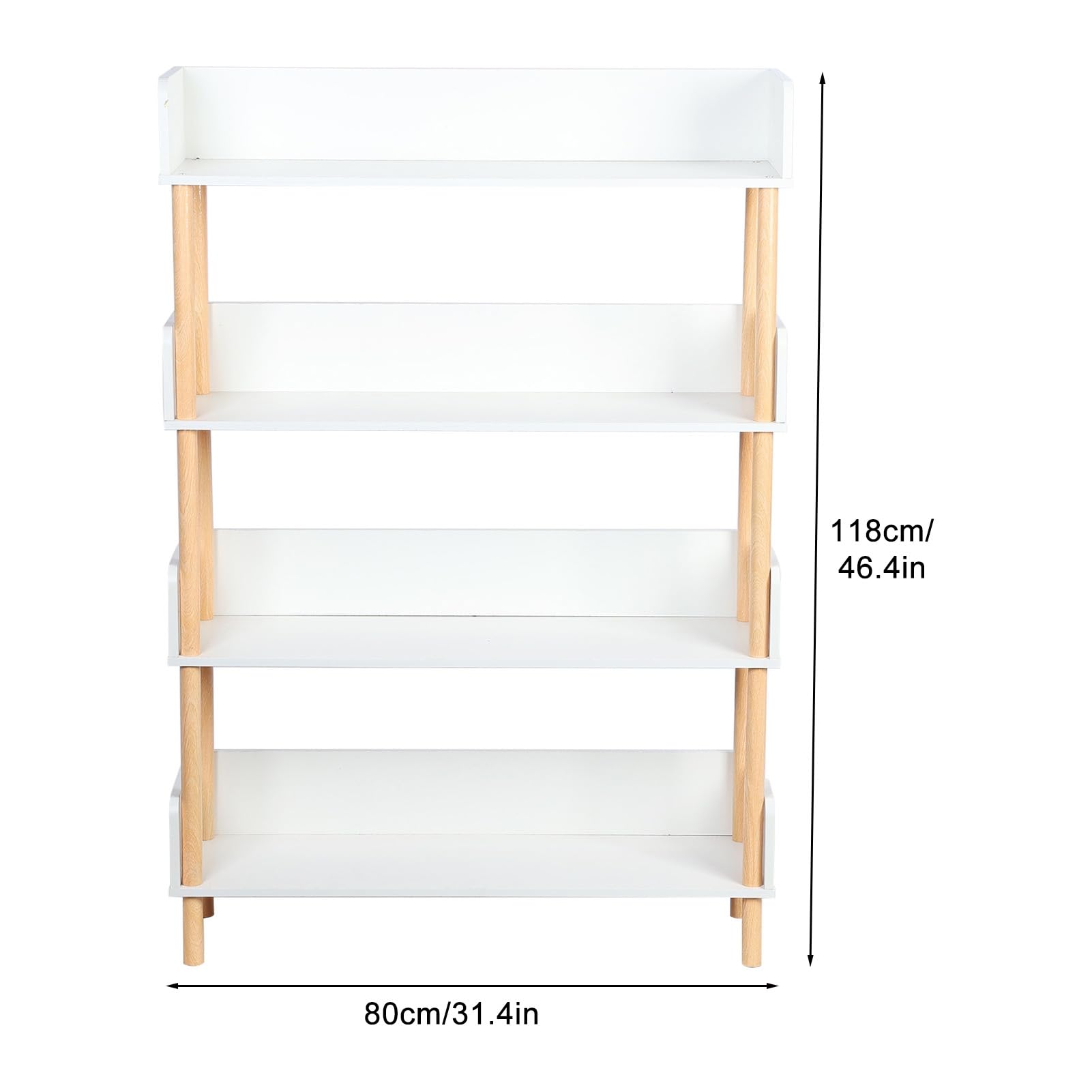 GIFZES 4-Tier Wooden Shelf Bookcase, Modern Freestanding Bookshelf, Small Open Bookcase with Side Panels and Solid Wood Frame, White Bookcase Storage Rack Display Stand for Home and Office Warm White