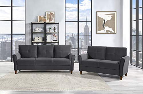 Lexicon Morgan 80" W Velvet Living Room Sofa Couch, Gray
