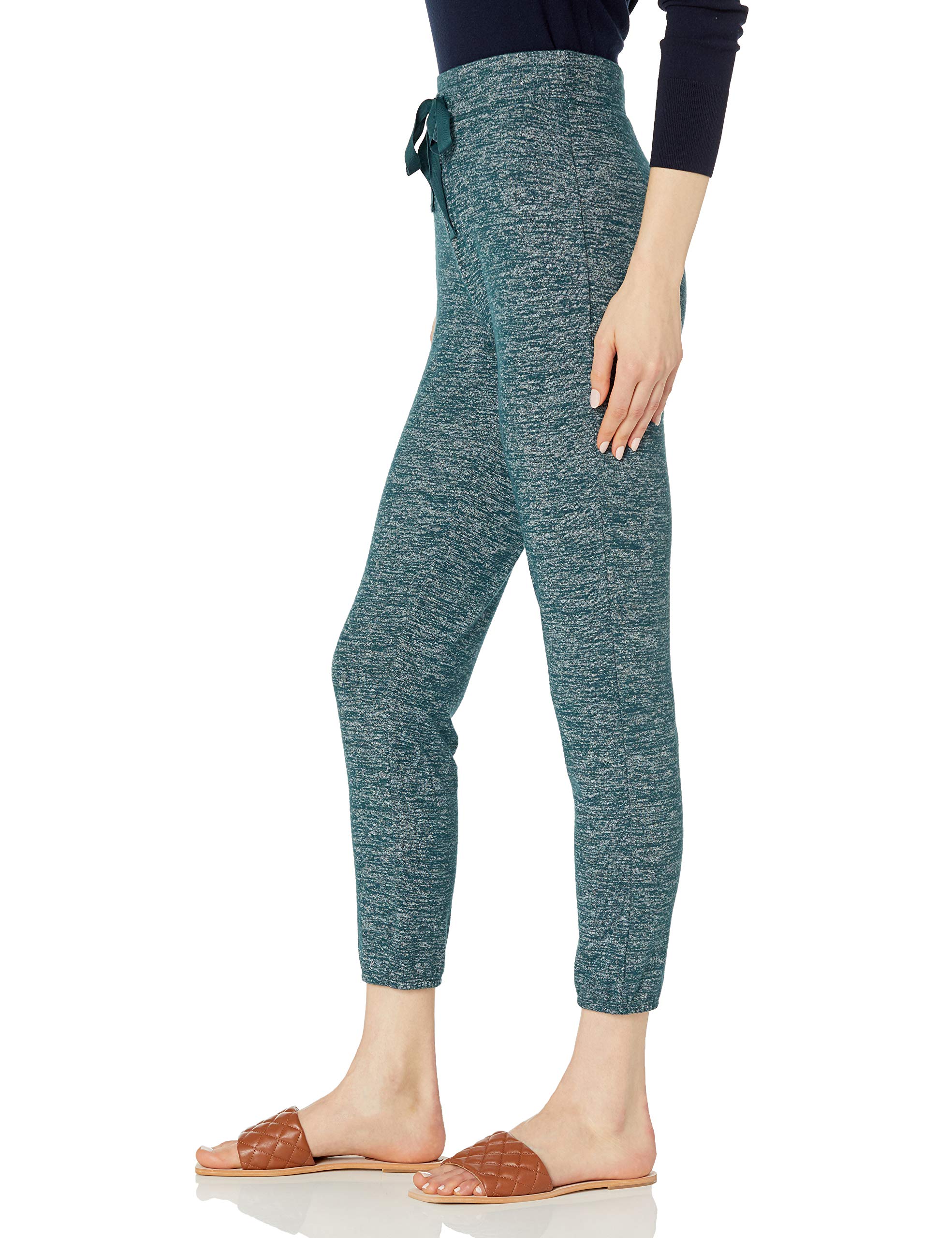 Daily Ritual Women's Cozy Knit Drawstring Jogger Pant, Dark Green/Black Marl, X-Small