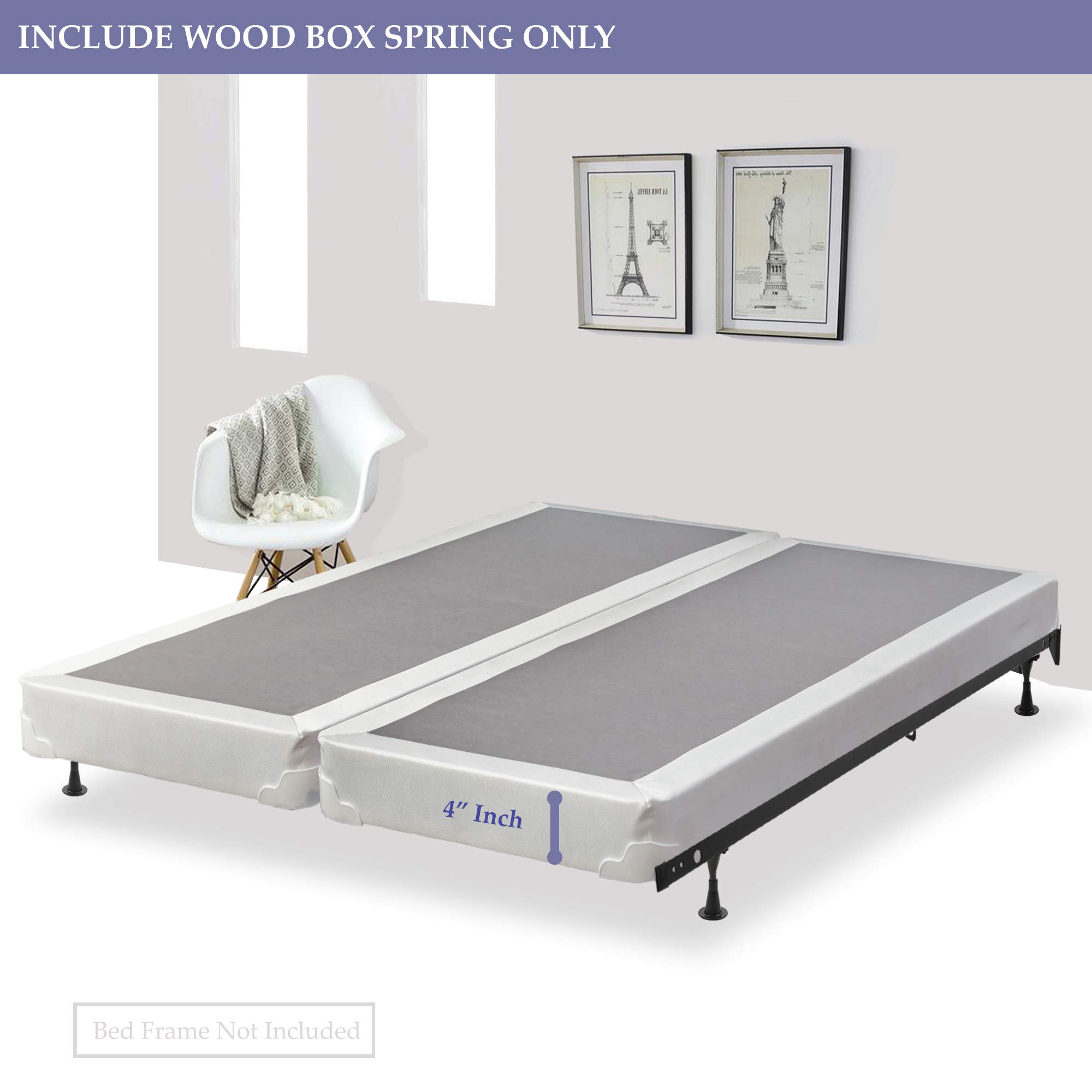 Mattress Solution Fully Assembled Low Profile Split Wood Traditional Boxspring/Foundation, King, Extra Pedic Collection