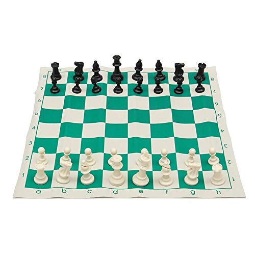 Traveling Portable Chess Traditional Chessboard Set for Tournament Club with Green Roll-up Board with Plastic Bag Chess Game Can Play Anytime Anywhere (Color : 38x8cm)