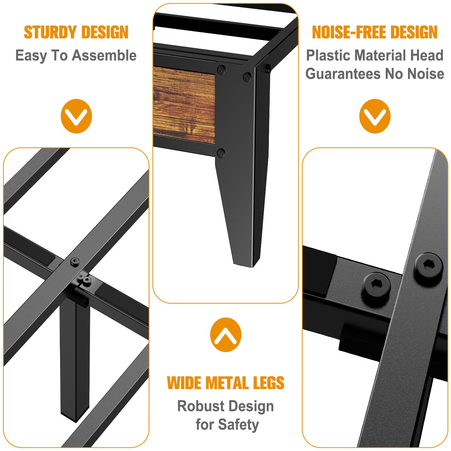 HLHFZP Queen Bed Frame, Queen Bed Frame with LED Light Headboard and 1 Type C & 2 USB Charging Station, Heavy Duty Metal Bed Frame No Box Spring Needed - Easy Assembly and Noise Free (English)