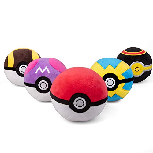 Pokemon PokΓ©ball Plush 5-Pack - Includes Poke, Master, Ultra, Quick, Luxury Ball - Soft Stuffed Poke Balls with Weighted Bottom - 4" Each - Gift for Kids, Ages 2+