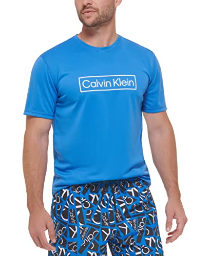 Calvin Klein Men's Standard Light Weight Quick Dry Short Sleeve 40+ UPF Protection, Blue, Large