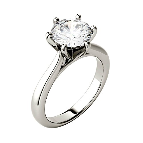 Charles & Colvard Forever One 8mm Round Cut Moissanite Engagement Ring for Women | 1.9 cttw DEW | Lab Grown | Solid 14K White Gold with Rhodium | Size 6