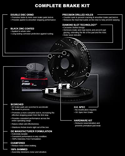 R1 Concepts Front Brakes and Rotors Kit |Front Brake Pads| Brake Rotors and Pads| Optimum OEp Brake Pads and Rotors| Hardware Kit|fits 2004-2012 Subaru Baja, Forester, Impreza, Legacy, Outback